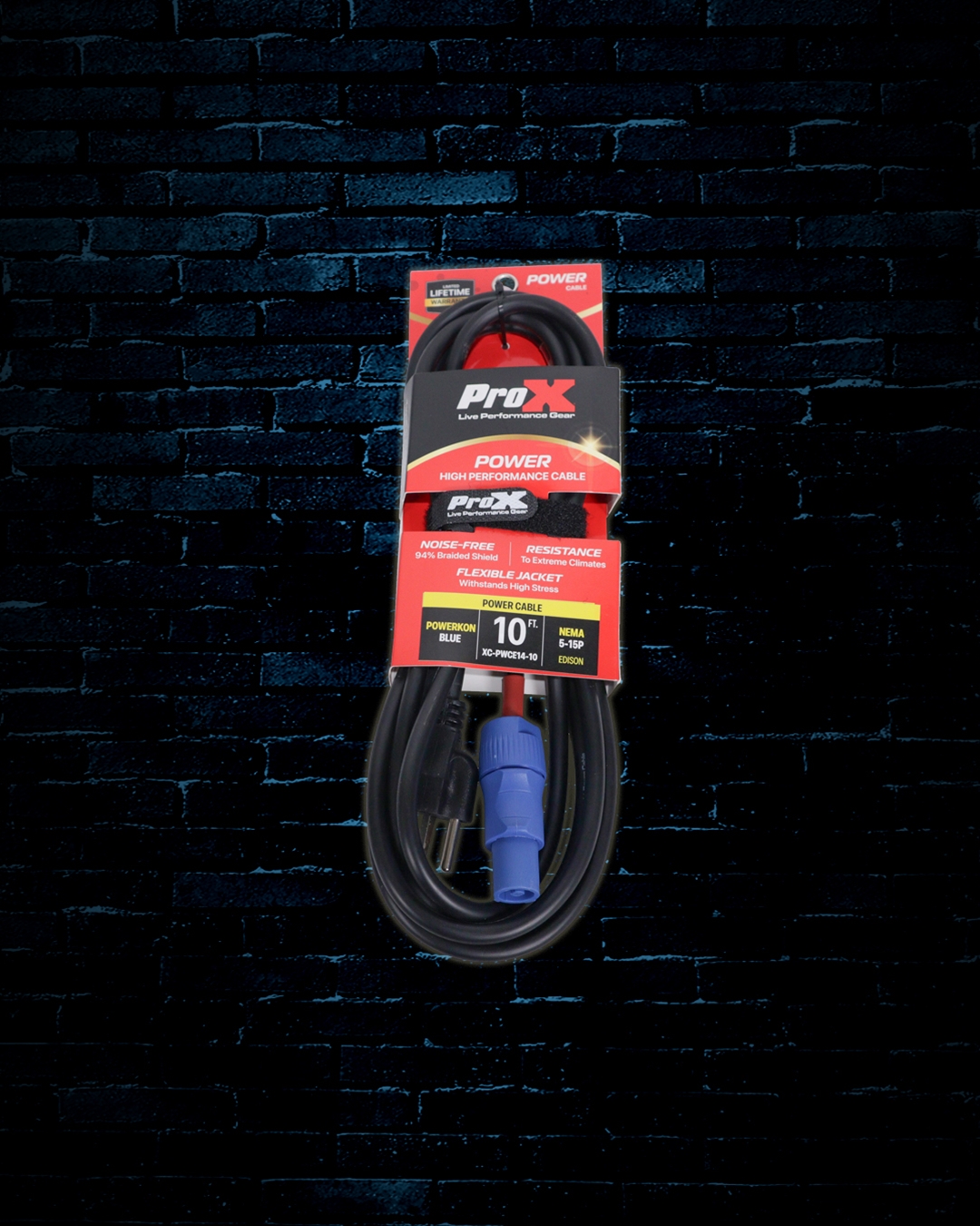 ProX 10' 14AWG NEMA 5-15 Edison to Blue Male Power Cable